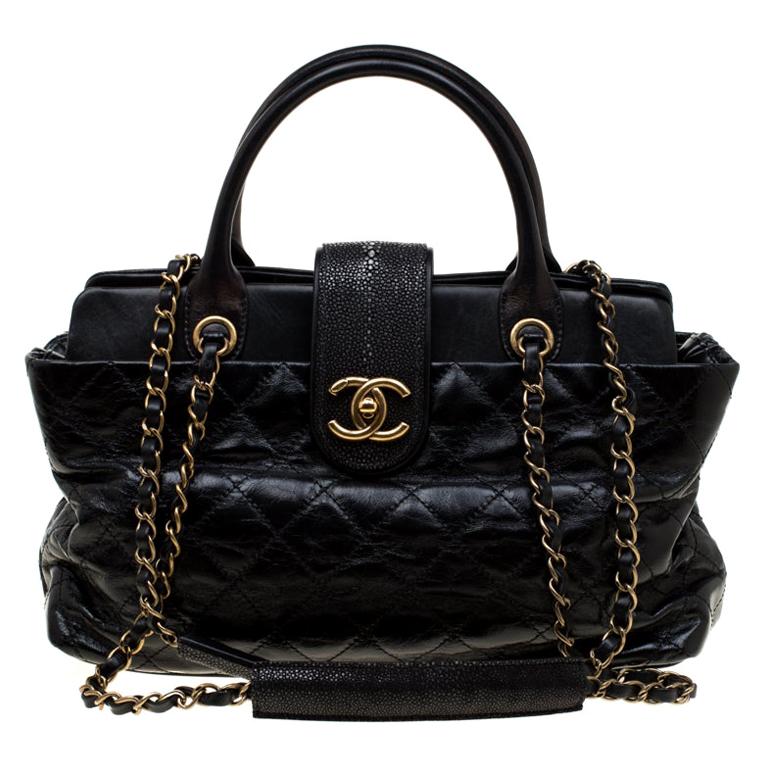 Chanel Black Stingray Leather CC Bindi Top Handle Bag For Sale at 1stDibs