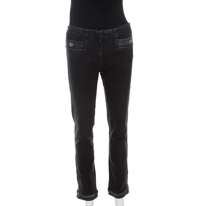Chanel Black Stretch Cotton Denim Straight Fit Jeans M at 1stDibs ...