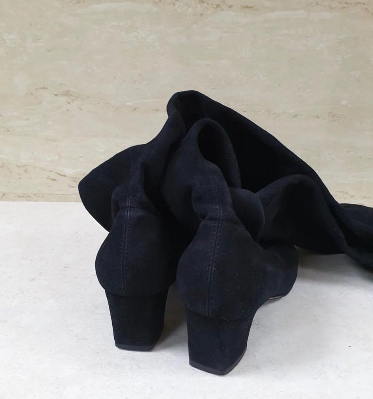 CHANEL Black Suede Front Zip Over The Knee Boots For Sale at 1stDibs