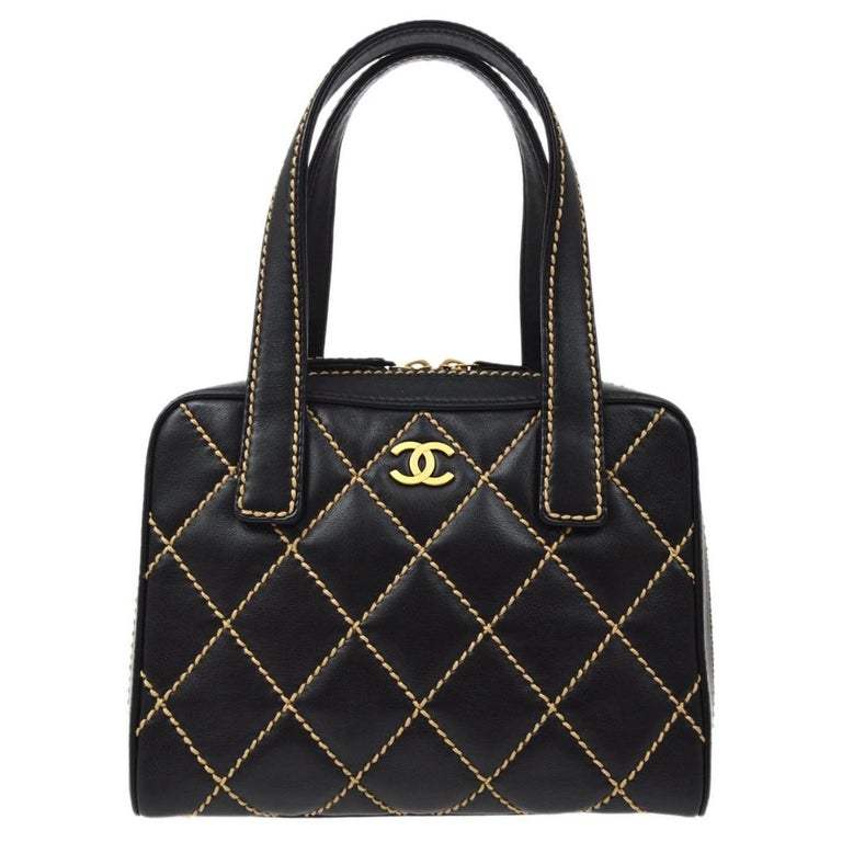 Chanel Black Tan Piping Leather Gold Small Mini Top Handle Satchel Bag ...