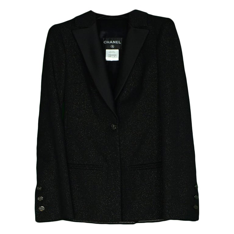 Chanel Black Tuxedo Jacket w/ Silver Specks and w/ Hanger sz FR34 For ...