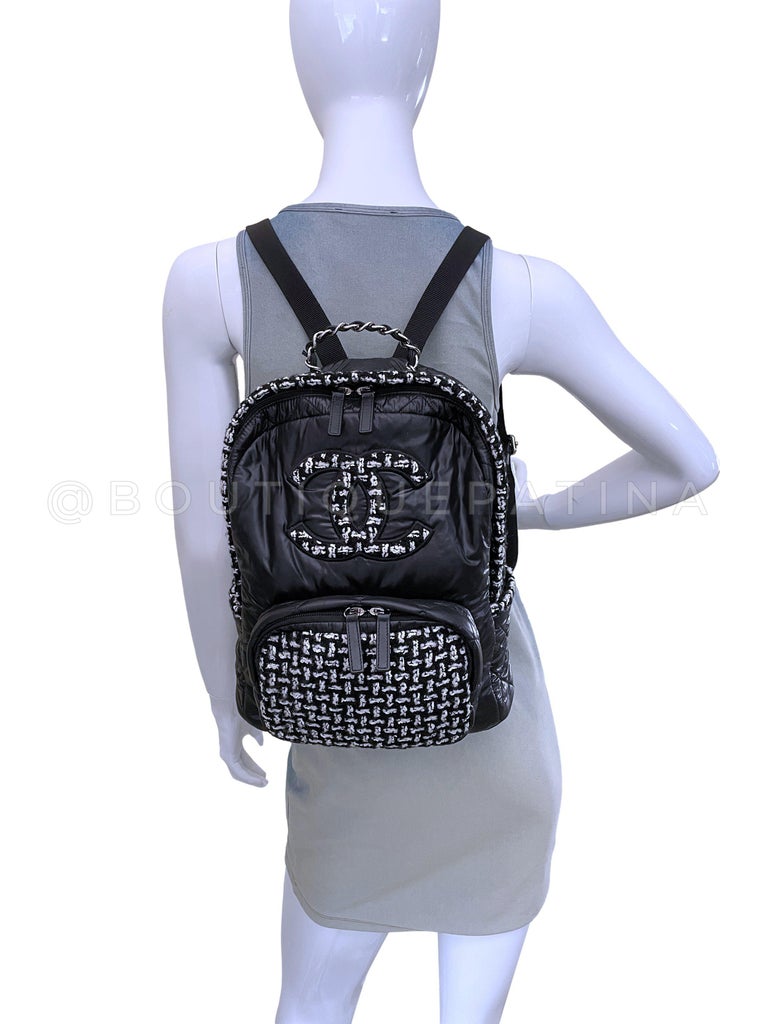 Chanel Black Tweed Coco Neige Logo Backpack Bag 66289 For Sale at 1stDibs