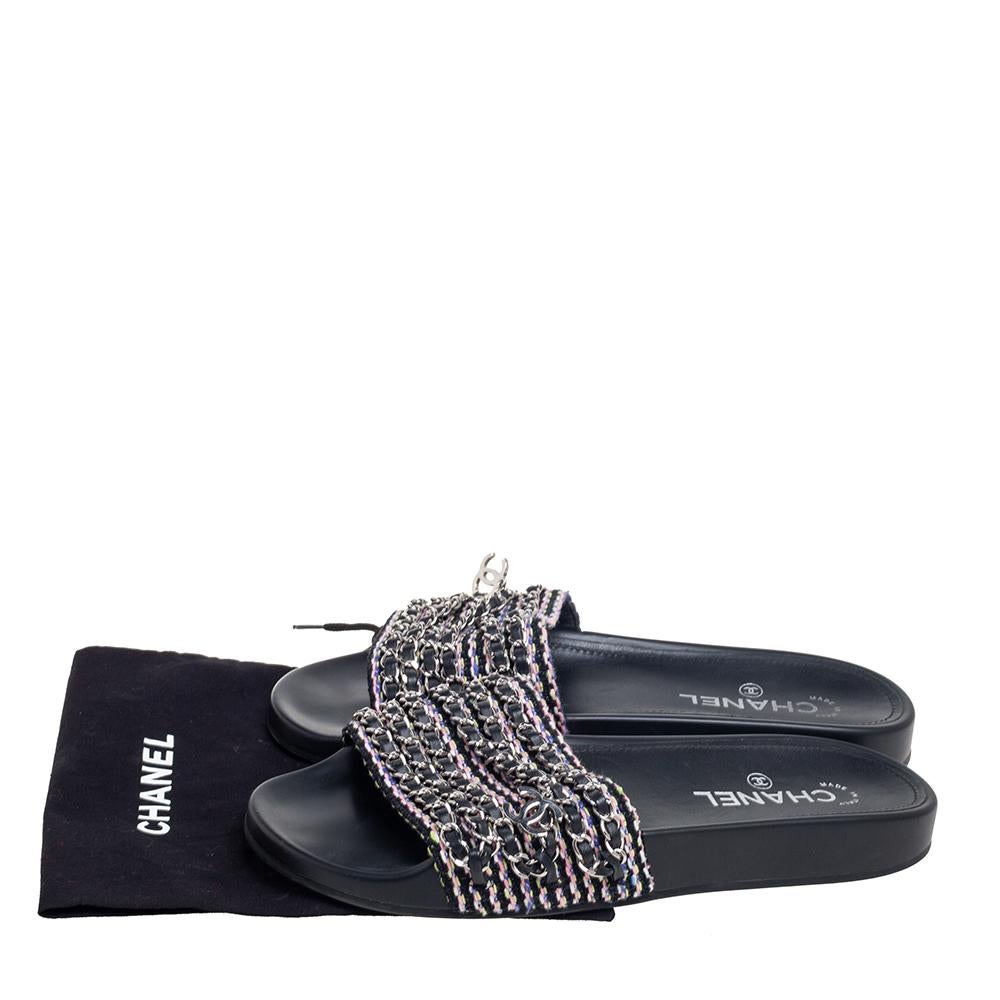 Chanel Black Tweed Tropiconic Chain Flat Slides Size 39 at 1stDibs ...