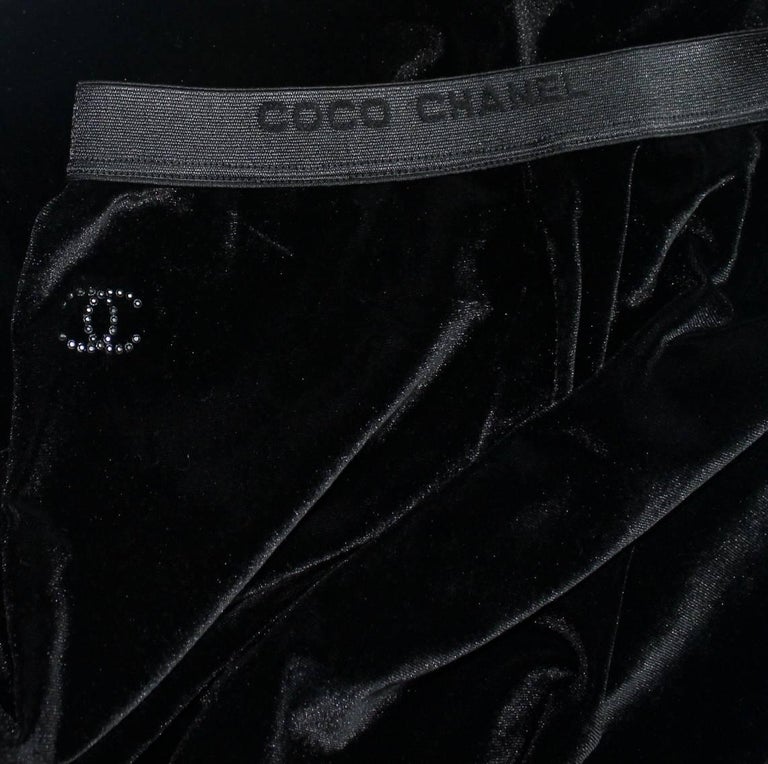 Chanel Black Velvet Crystal Logo CC Leggings Pants with Coco Chanel ...
