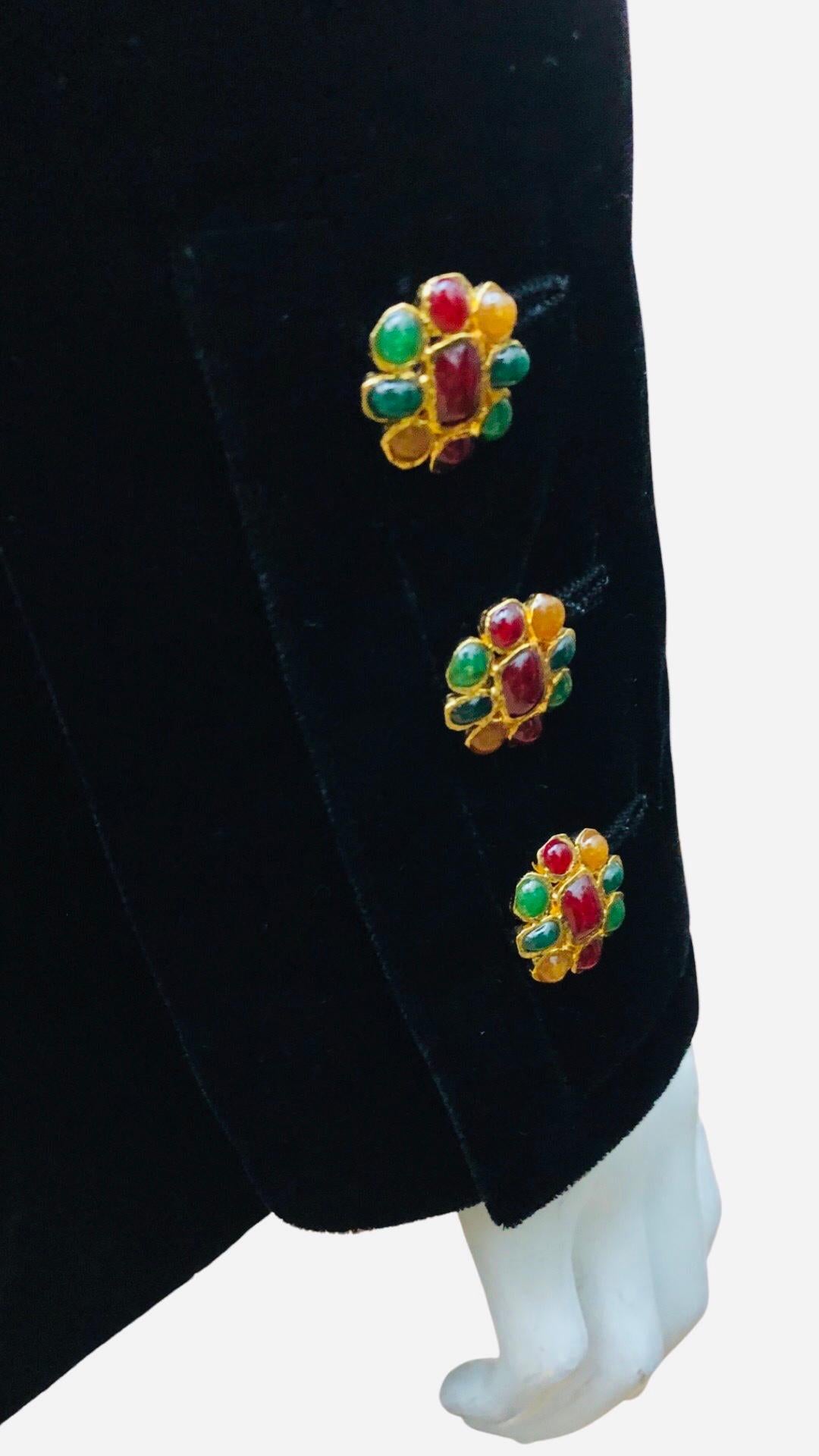 Chanel Black Velvet Double Breasted Gripoix Buttons Jacket For Sale at ...