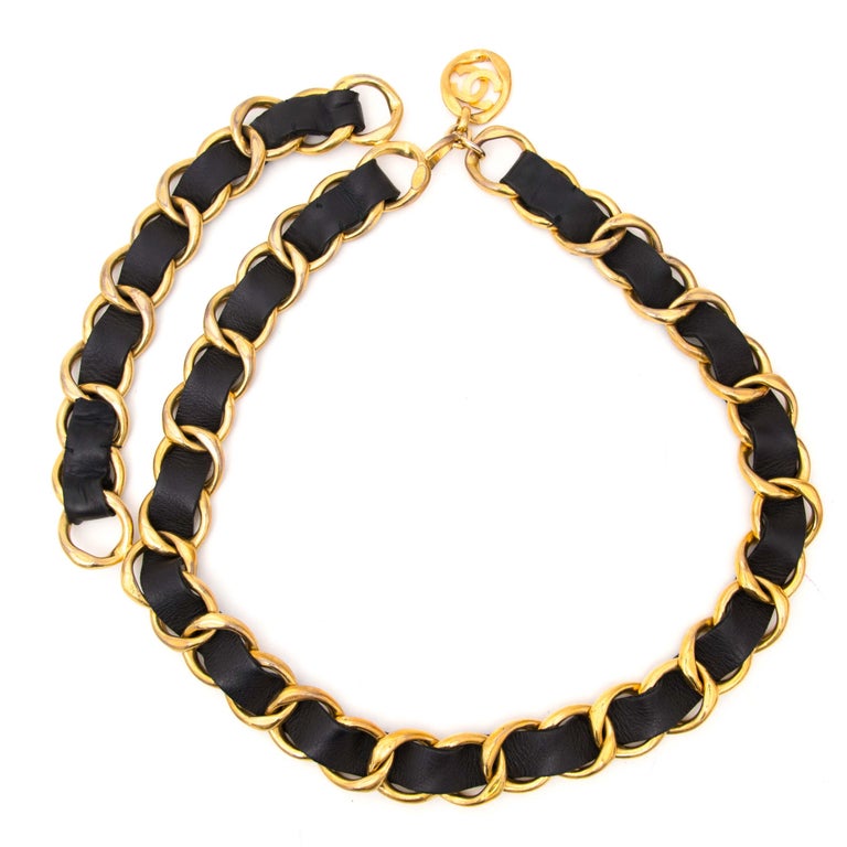 Chanel Black Vintage Leather Weave Swag Belt at 1stDibs