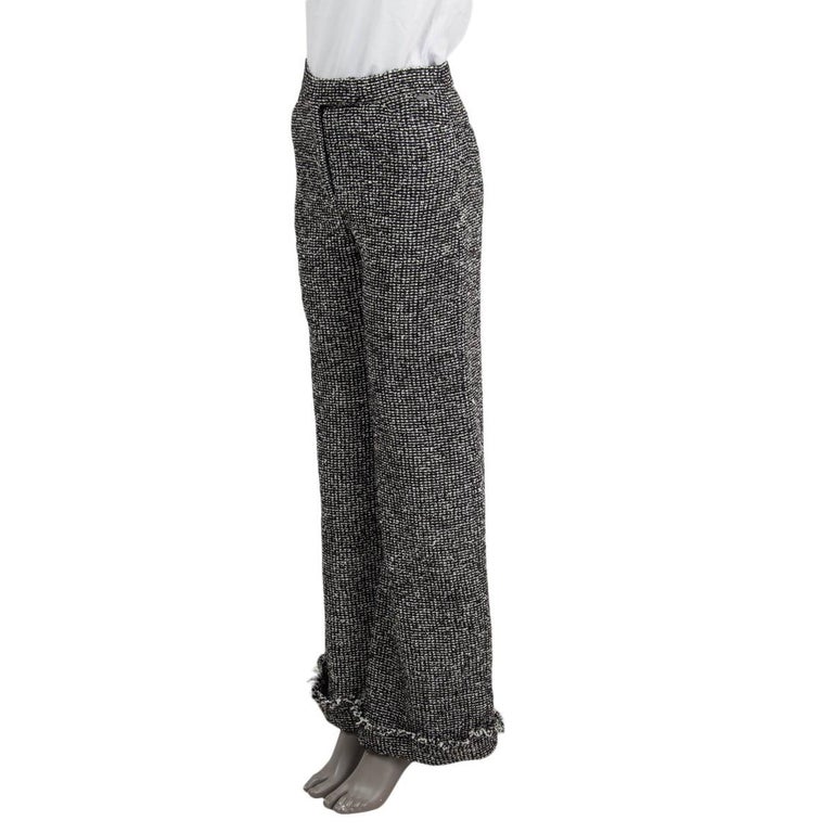 CHANEL black and white lama 2017 17B WIDE LEG TWEED Pants 38 S at 1stDibs
