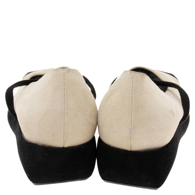 Chanel Black/White Suede Square Toe Platform Ballet Flats Size 40 at ...