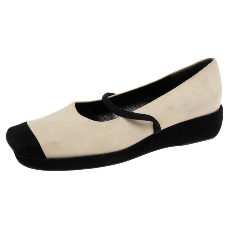 Chanel Black/White Suede Square Toe Platform Ballet Flats Size 40 at ...