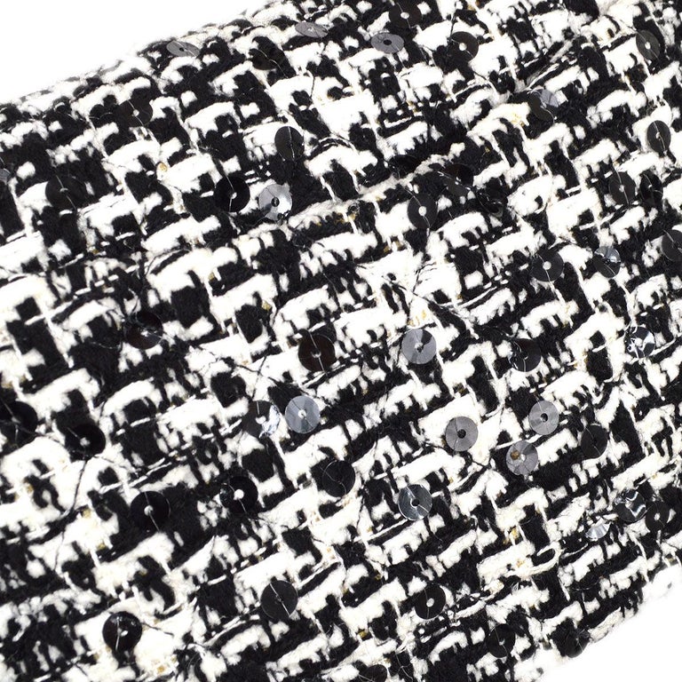 CHANEL Black White Tweed Gold Medium Kelly Top Handle Flap Bag For Sale ...