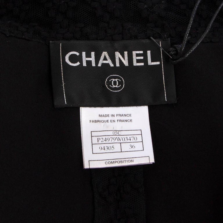 CHANEL black wool 2005 MESH and RIBBON TRIM OPEN TWEED Blazer Jacket 36 ...