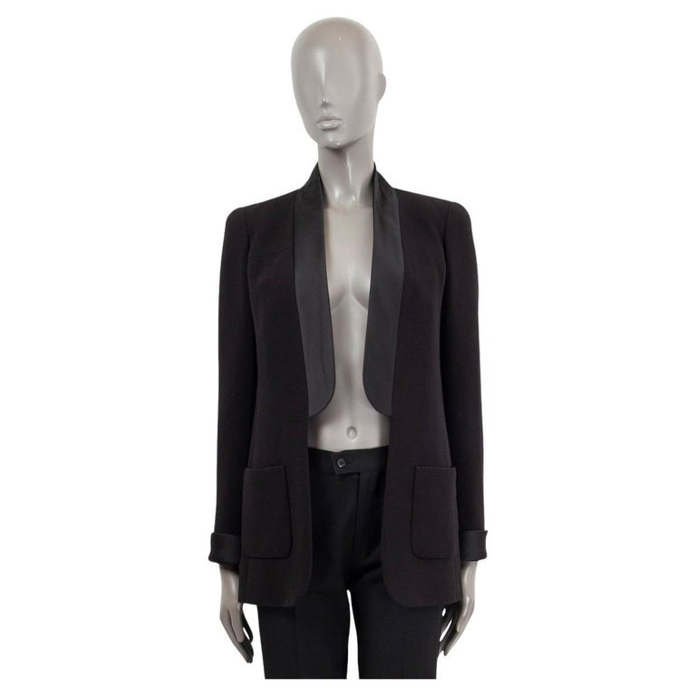 CHANEL black wool 2018 18S OPEN TUXEDO Jacket 34 XXS For Sale at 1stDibs