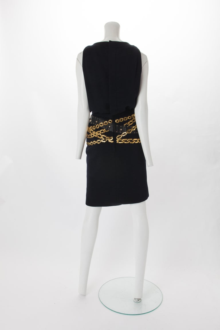Chanel Black Wool Dress with Gold Chain Trompe L'oeil, 1985. at 1stDibs ...