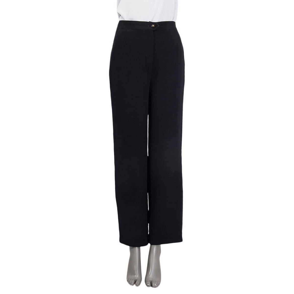 CHANEL black cotton WIDE LEG Pants 44 XXL For Sale at 1stDibs