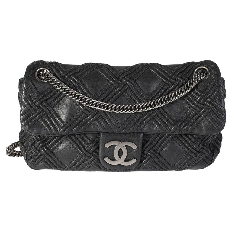 Chanel Black Woven Grid Leather Single Flap Bag For Sale at 1stDibs