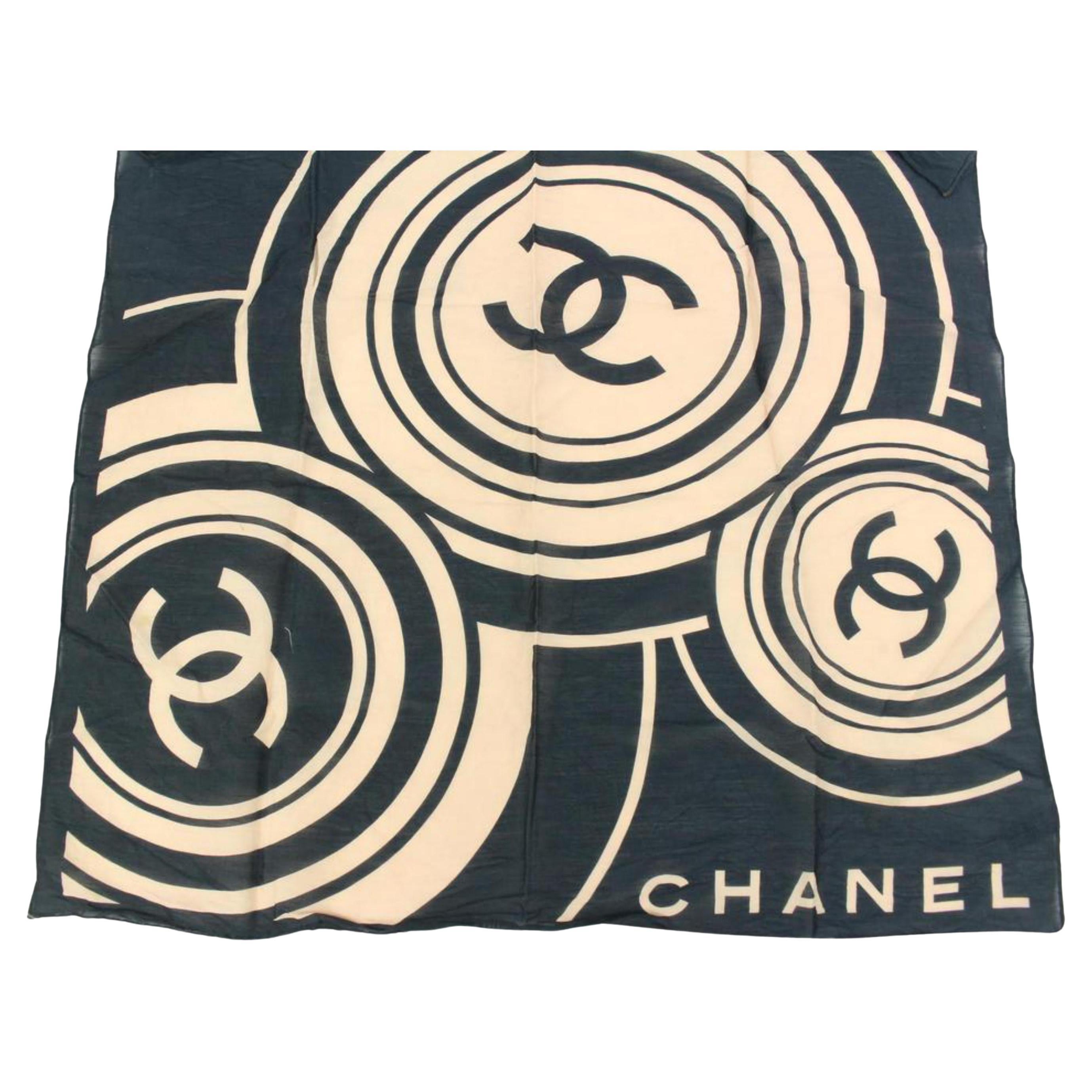 1990's Chanel Silk Scarf with Coco Graphic at 1stDibs