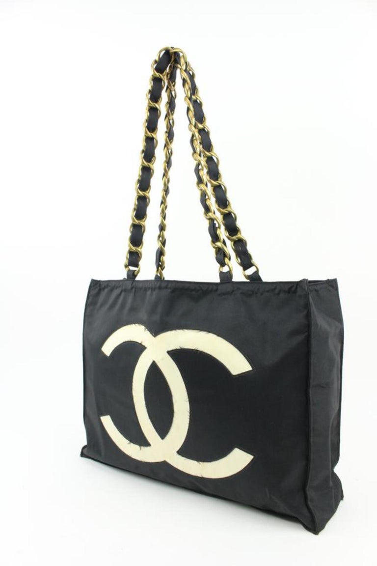Chanel Black x White x Gold CC Logo Jumbo Shopper Tote 114ca6 at 1stDibs