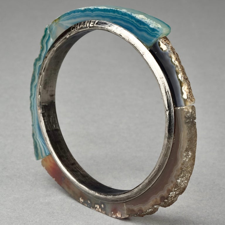 CHANEL Blue Agate Stone Bangle Bracelet For Sale at 1stDibs