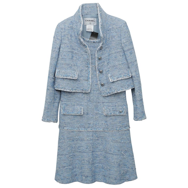 Chanel Blue Baby Tweed with Matching Jacket Cocktail Dress at 1stDibs ...