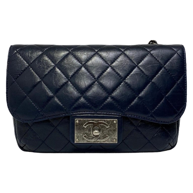 Chanel Blue Bag in Leather with Silver Hardware For Sale at 1stDibs