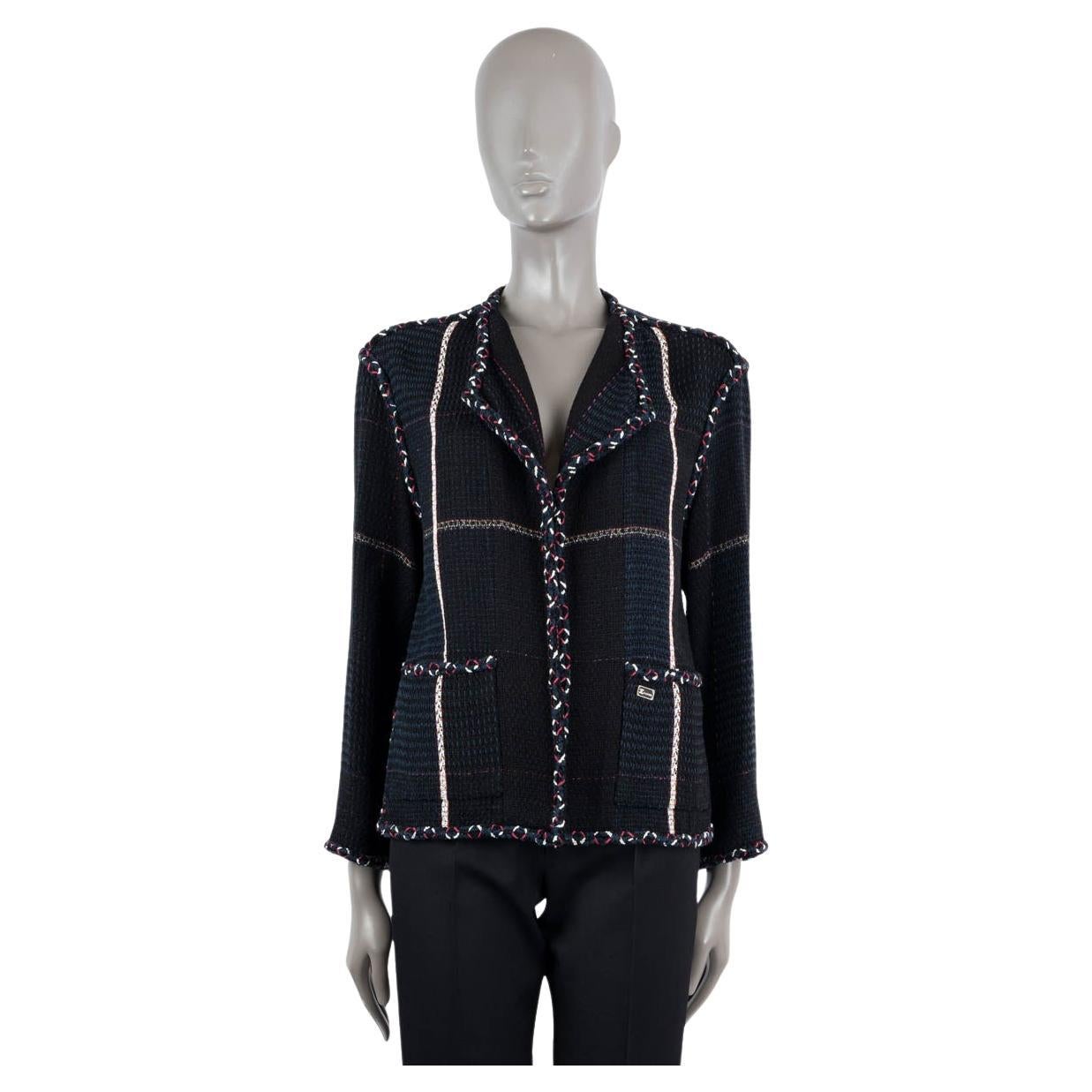 CHANEL blue and black cotton 2007 07C BRAID TRIM TWEED Jacket 38 S For ...