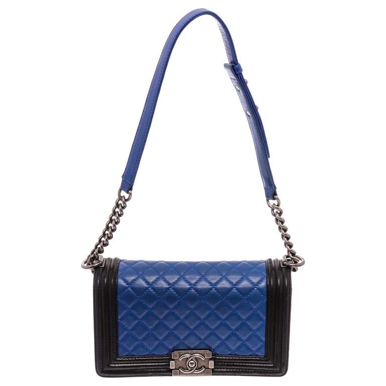 Chanel Blue Black Quilted Leather Medium Boy Bag at 1stDibs | quilted ...