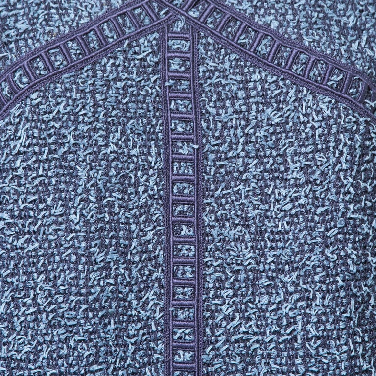Chanel Blue Bouclé Tweed Pocketed Shift Dress L For Sale at 1stDibs