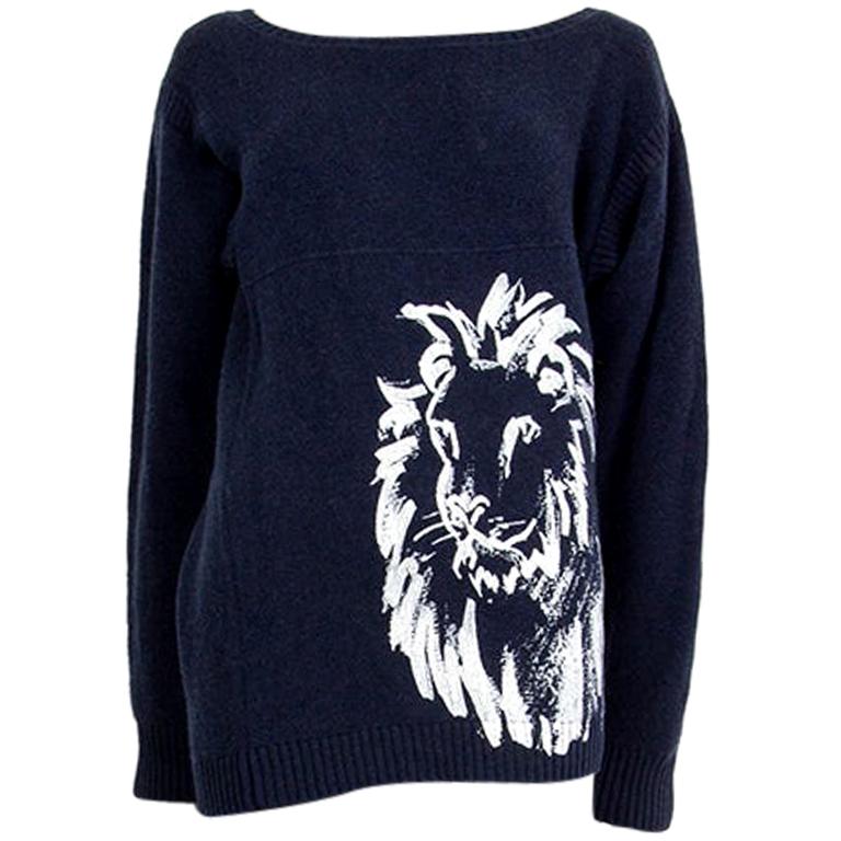 CHANEL blue cashmere LION PRINT Sweater 38 S at 1stDibs | chanel blue ...