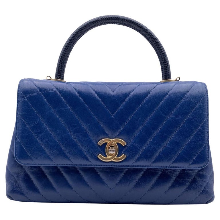 Chanel Blue Caviar Chevron Quilted Leather Coco Handle Flap Blue For ...