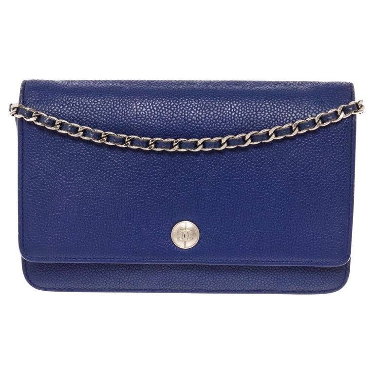 Chanel Blue Caviar Leather CC Button Wallet on Chain at 1stDibs