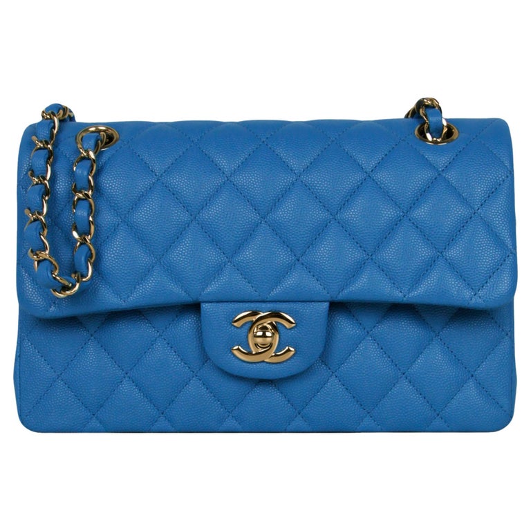 Chanel Blue Caviar Leather Quilted Small Double Flap Classic Bag For ...
