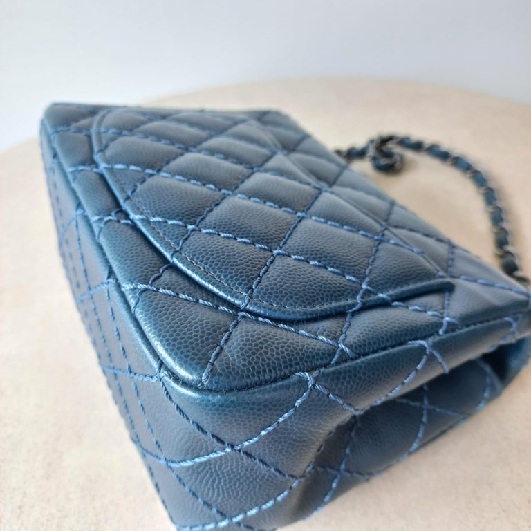 Chanel Blue Caviar Quilted Leather Mini Square Flap Bag For Sale at 1stDibs