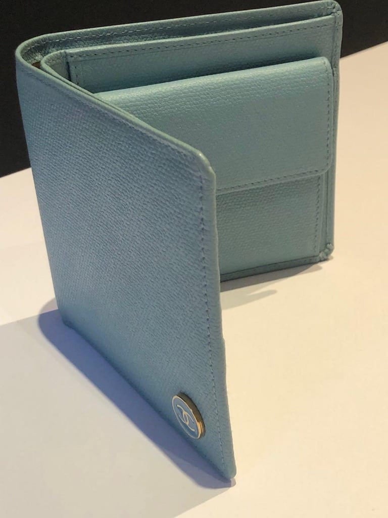 CHANEL Blue CC Button Flap Wallet Purse Circa 2004 For Sale at 1stDibs