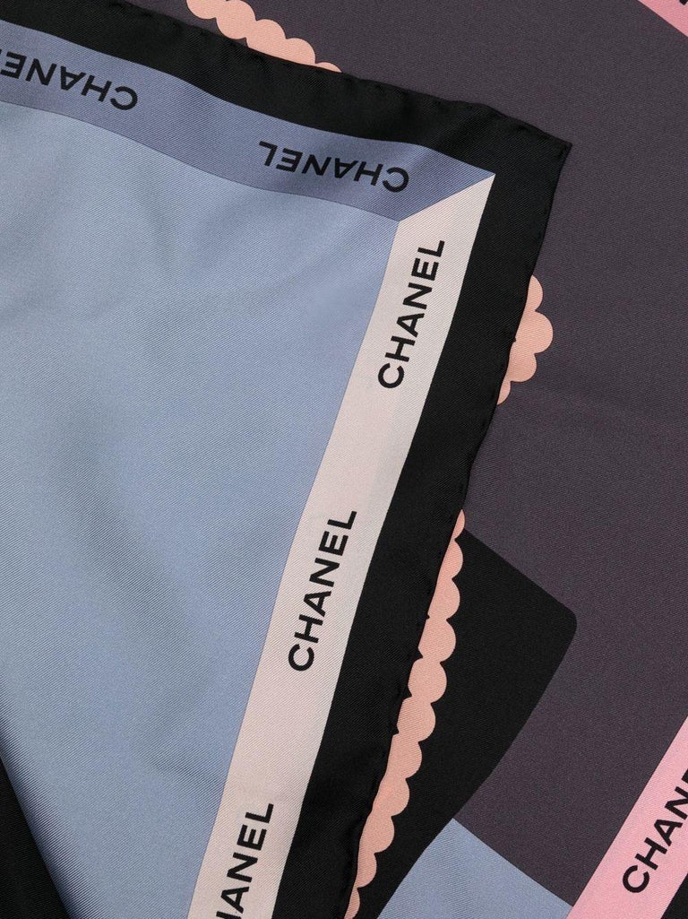 Chanel Blue Classic Bag Print Silk Scarf For Sale at 1stDibs