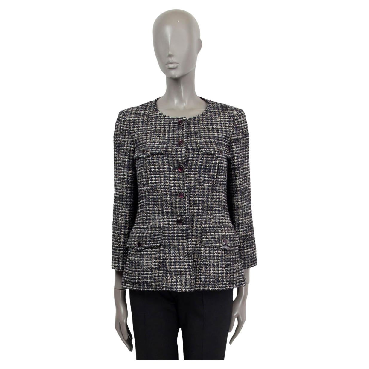 CHANEL blue cotton 2012 12K COLLARLESS TWEED Jacket 36 XS For Sale at ...