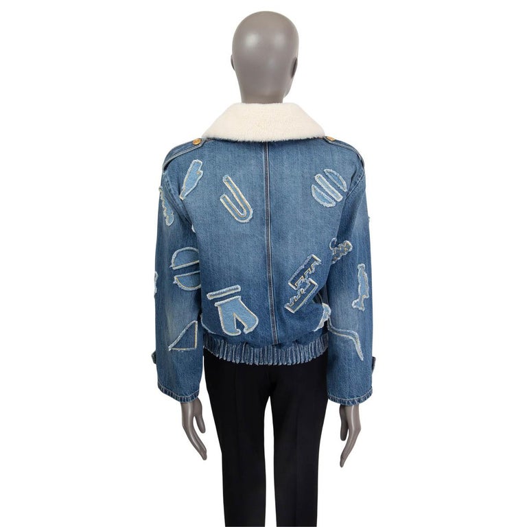 CHANEL blue cotton 2019 SHEARLING COLLAR DENIM BOMBER Jacket 40 M at ...