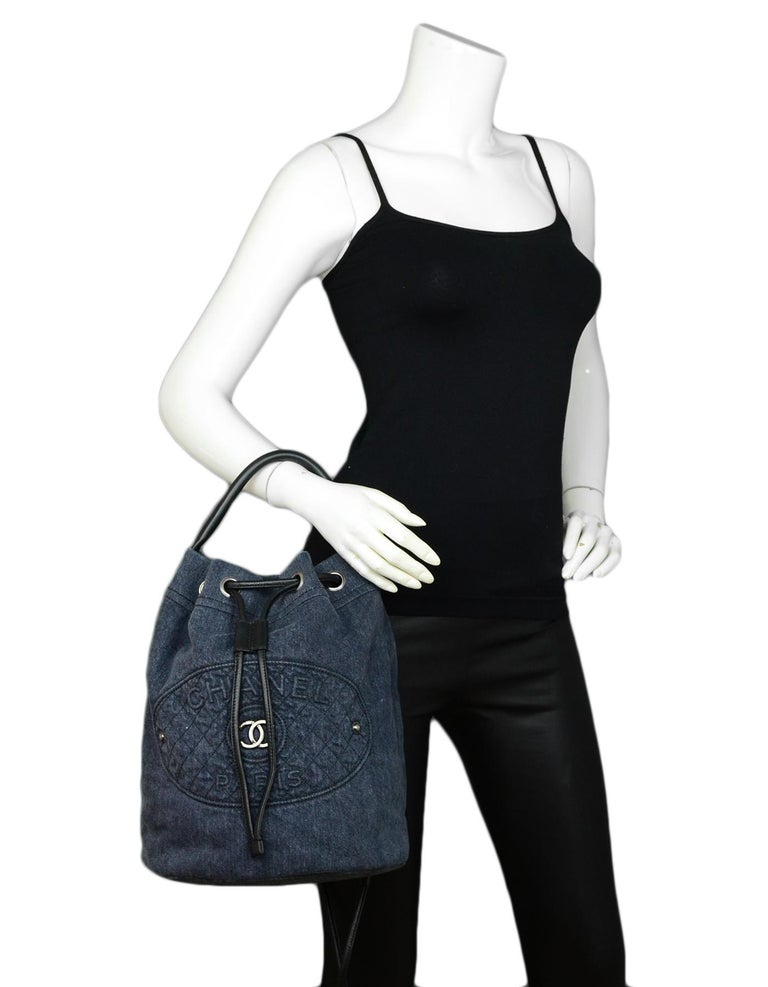 Chanel Blue Denim 2017 Drawstring Convertible Backpack Bucket Bag For ...