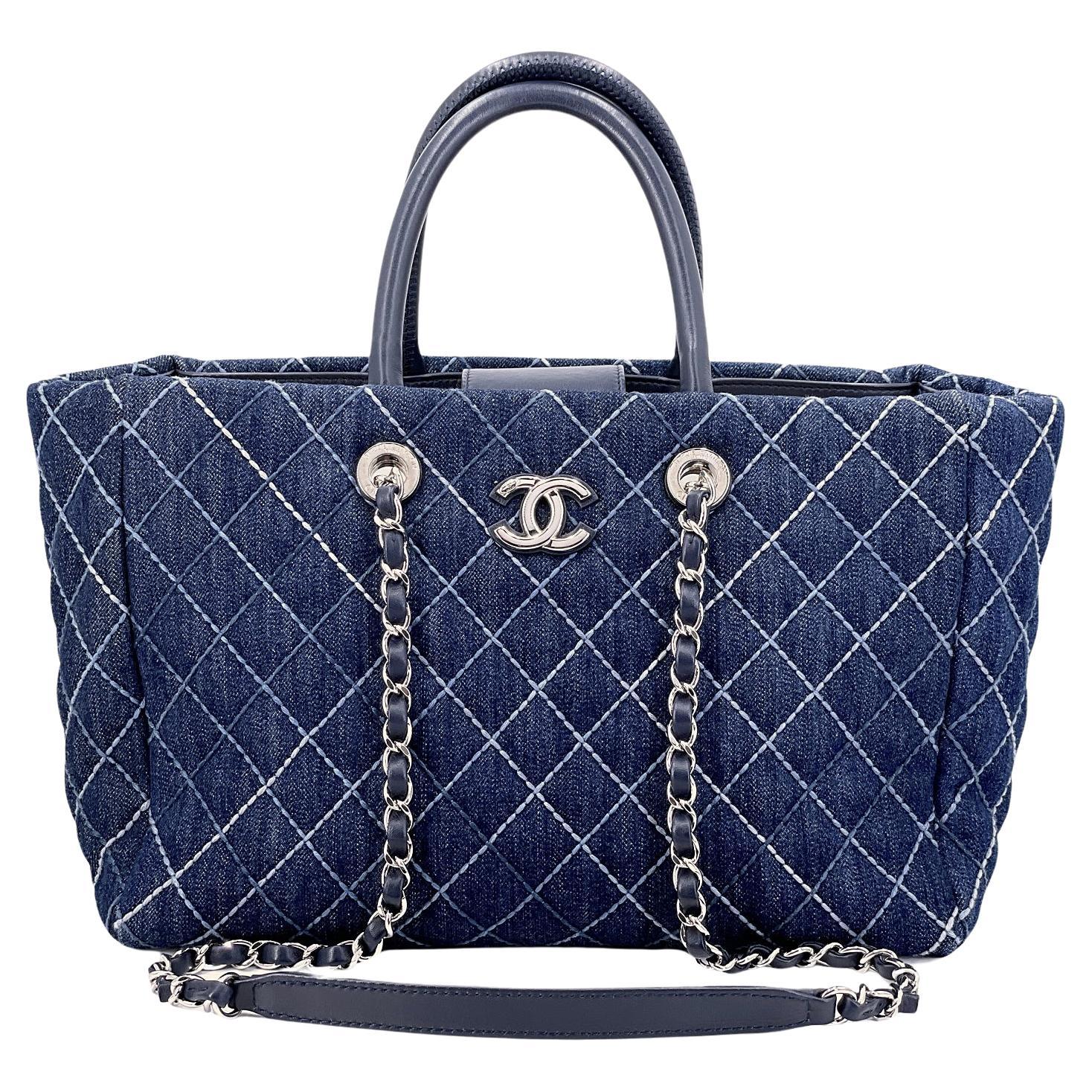 Chanel Blue Denim Contrast Stitch Convertible Shopper Tote Bag SHW ...