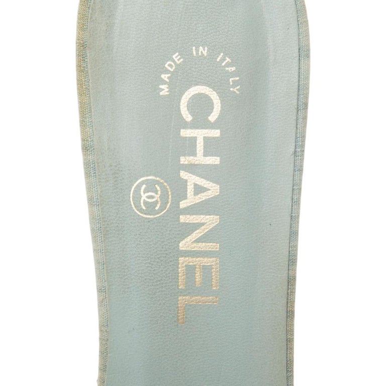 Chanel Blue Fabric Open Toe Raffia Wedge Platform Slide Sandals Size 39 ...