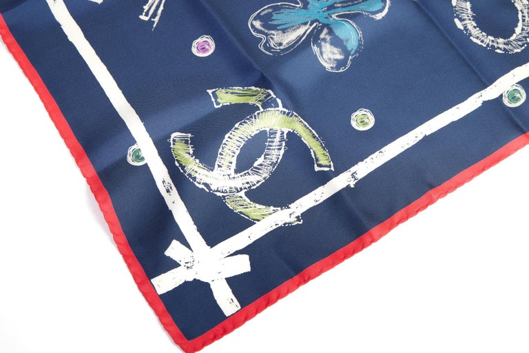 Chanel Blue Iconic Designs Silk Scarf at 1stDibs