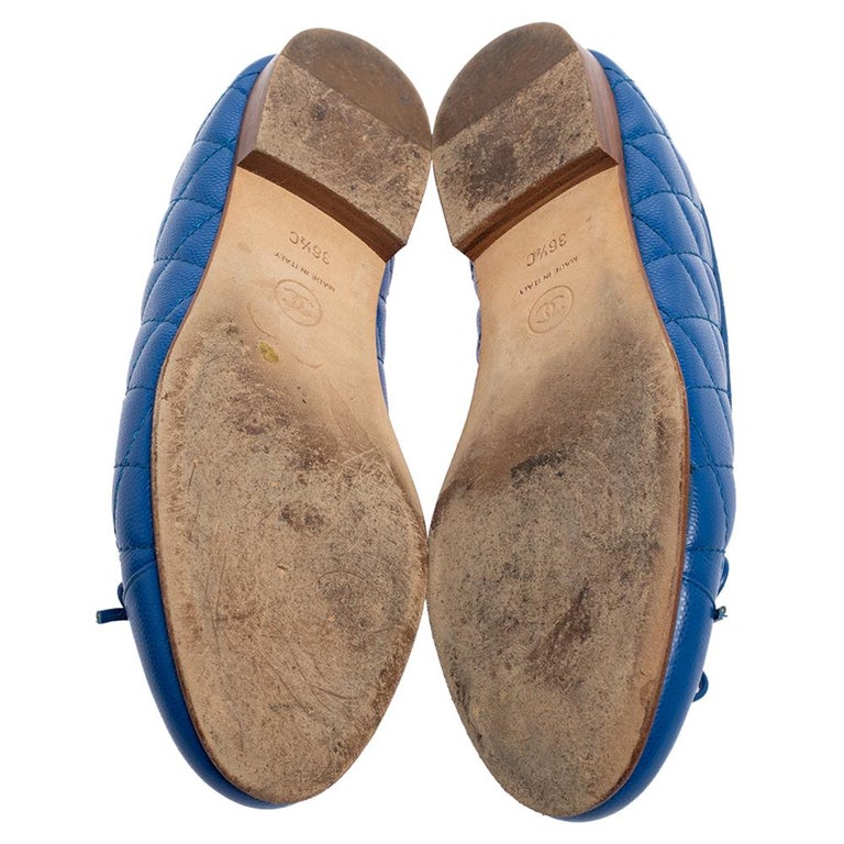 Chanel Blue Leather CC Ballet Flats Size 36.5 at 1stDibs