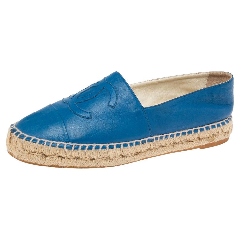 CHANEL blue denim Camellia CC sling back almond toe flats shoes EU37.5 ...