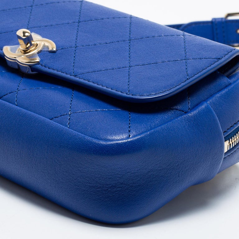 Chanel Blue Leather CC Flap Belt Bag For Sale at 1stDibs