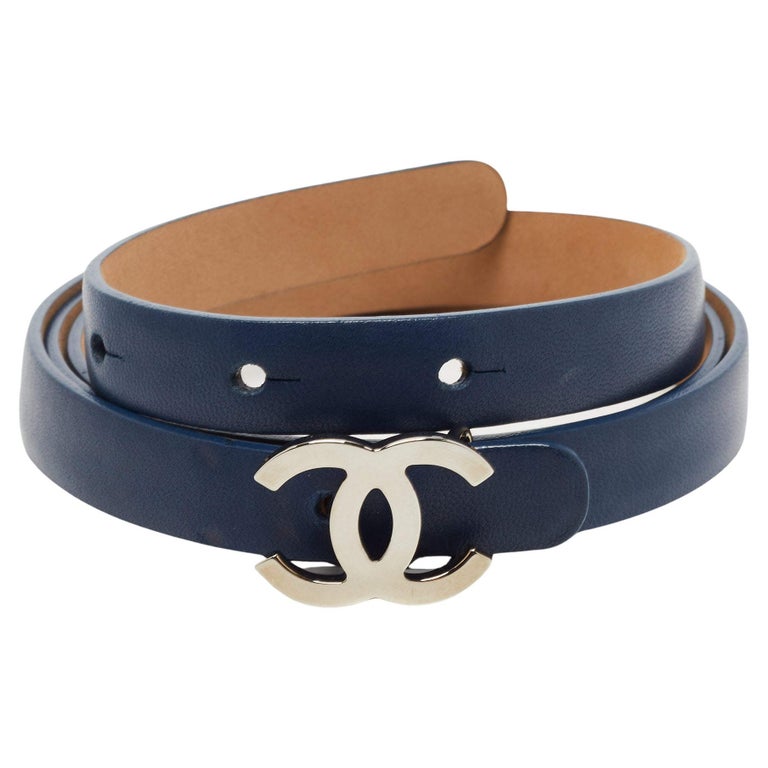 Chanel Blue Leather CC Slim Belt 90CM For Sale at 1stDibs