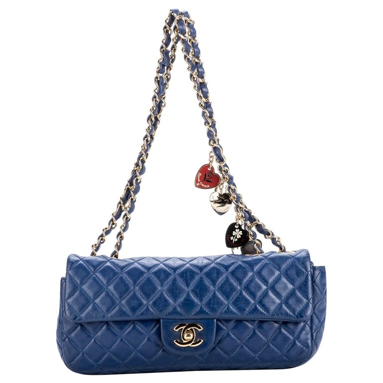 Chanel Blue Limited Edition Heart Charm Flap Bag at 1stDibs