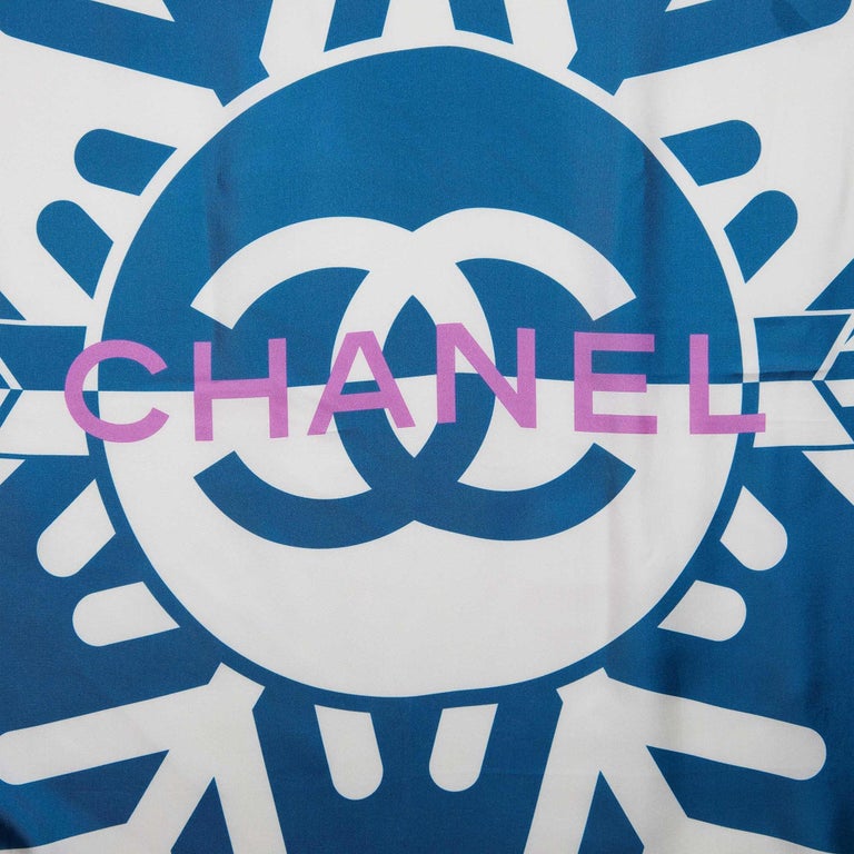 Chanel Blue Logo Printed Silk Square Scarf at 1stDibs