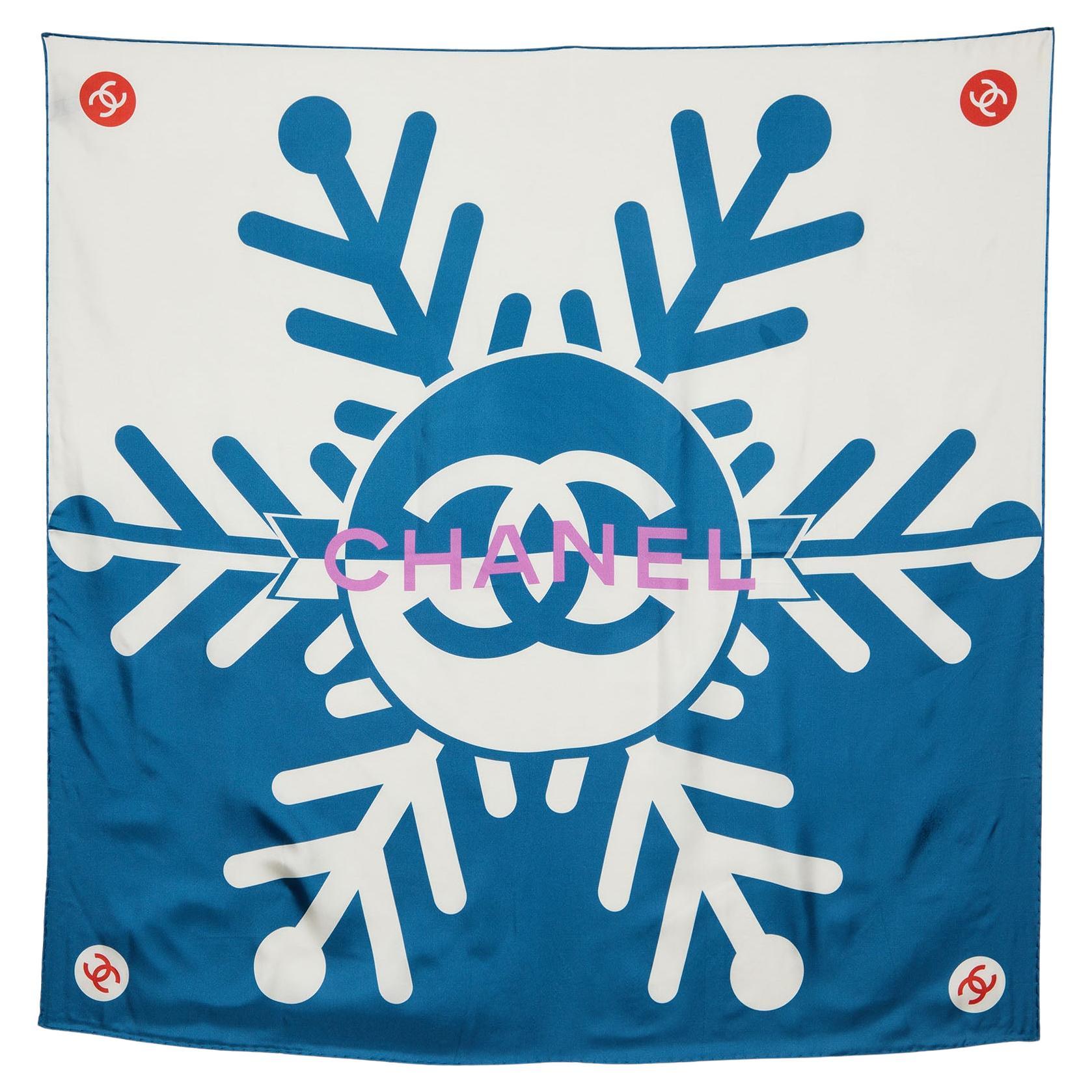 Chanel Blue Logo Printed Silk Square Scarf at 1stDibs