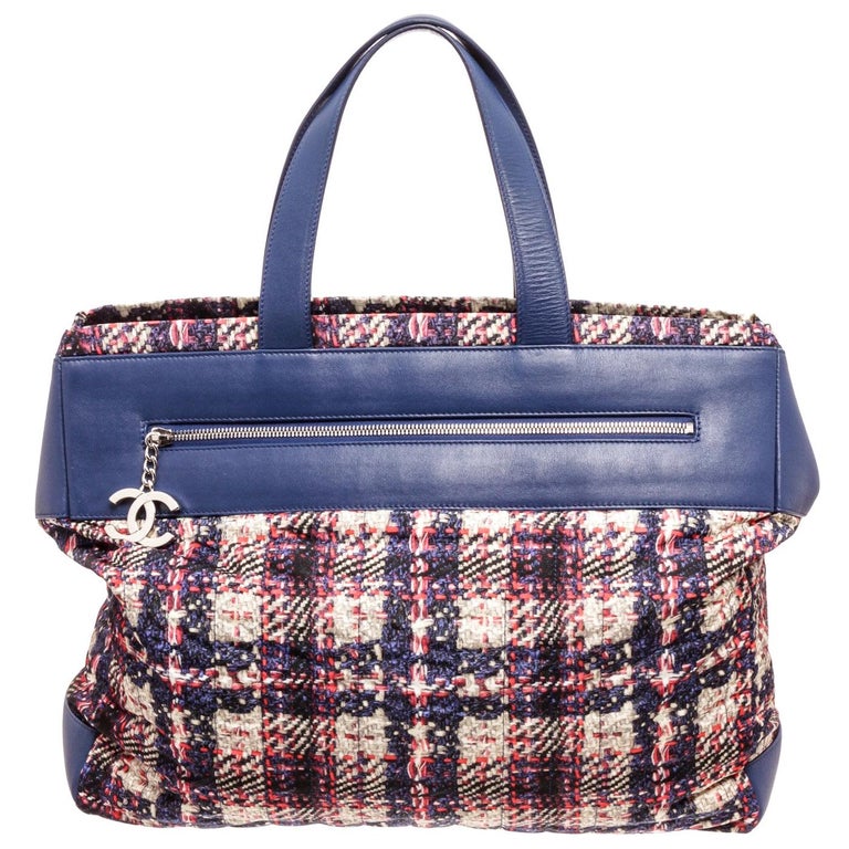 Chanel Blue MC Tweed Leather Tote Bag at 1stDibs