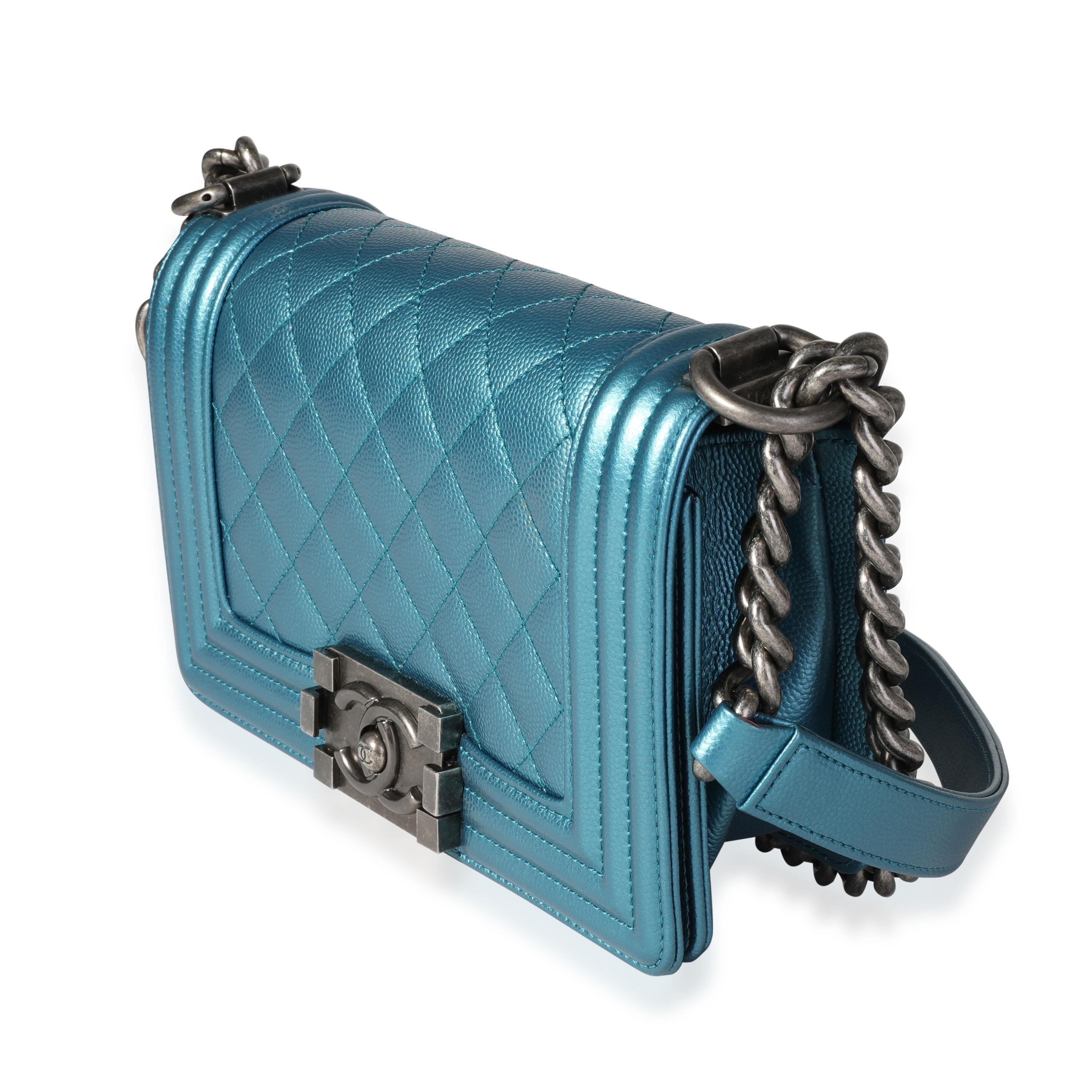 Chanel Blue Metallic Quilted Caviar Small Boy Bag For Sale at 1stDibs ...