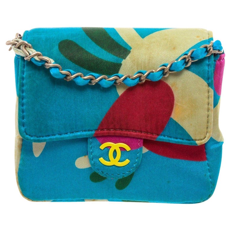Chanel Blue Multicolor Satin Mini Chain Crossbody Bag For Sale at 1stDibs